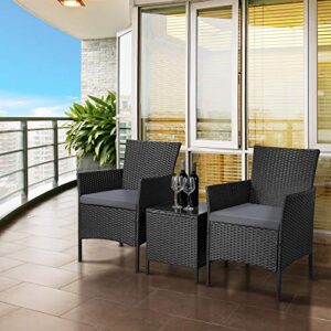 Yaheetech 3 Pieces Patio Porch Furniture Sets Outdoor Garden Furniture Sets PE Rattan Wicker Chairs with Washable Cushion & Tempered Glass Tabletop Grey Cushion