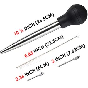 Kaycrown Stainless Steel Turkey Baster With BBQ/Grill Basting Brush, Commercial Grade Quality Rubber Bulb Including 2 Flavor Needles And Cleaning Brush For Easy Clean Up