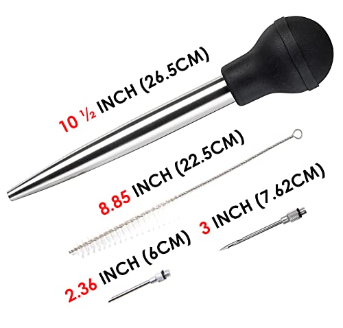 Kaycrown Stainless Steel Turkey Baster With BBQ/Grill Basting Brush, Commercial Grade Quality Rubber Bulb Including 2 Flavor Needles And Cleaning Brush For Easy Clean Up