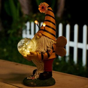 origarden garden gnome spring yellow decor – bee decor ornament summer gnomes outdoor funny solar statue waterproof honey bumble bee gnome as patio decorations