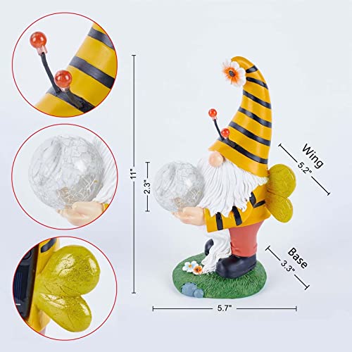 ORIGARDEN Garden Gnome Spring Yellow Decor - Bee Decor Ornament Summer Gnomes Outdoor Funny Solar Statue Waterproof Honey Bumble Bee Gnome as Patio Decorations