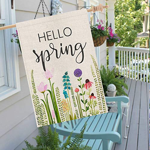 CROWNED BEAUTY Hello Spring Floral House Flag 28×40 Inch Large Vertical Double Sided Seasonal Outside Yard Flag CF094-28