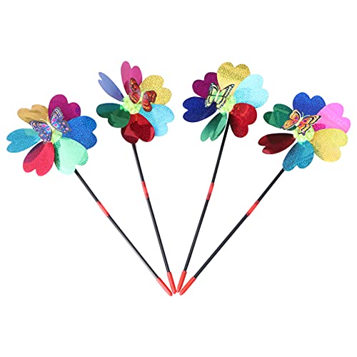 DOITOOL 4PCS Garden Wind Spinner Garden Pinwheels Sunflower Wind Spinners with Metal Stakes for Yard Decor Sequin Butterfly Windmill