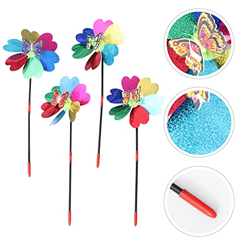 DOITOOL 4PCS Garden Wind Spinner Garden Pinwheels Sunflower Wind Spinners with Metal Stakes for Yard Decor Sequin Butterfly Windmill