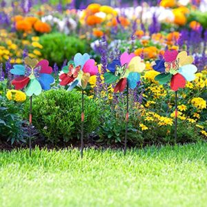 DOITOOL 4PCS Garden Wind Spinner Garden Pinwheels Sunflower Wind Spinners with Metal Stakes for Yard Decor Sequin Butterfly Windmill