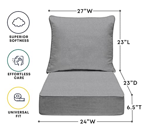 Honeycomb Outdoor Textured Solid Platinum Grey Deep Seating Patio Cushion Set: Resilient Foam Filling, Weather Resistant and Stylish Set, Seat: 24" W x 23" D x 6.5” T; Back: 27" W x 24” L