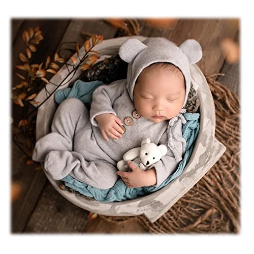 Zeroest Newborn Photography Props Boy Outfits Baby Photo Shoot Prop Outfit Bebe Boy Picture Bear Hat Footed Romper Set Costume (Light Blue)