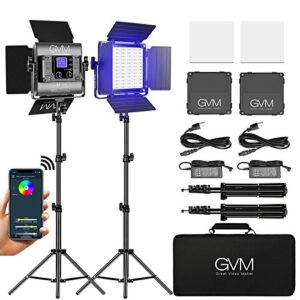 gvm rgb led video light, photography lighting with app control, 800d video lighting kit for youtube studio, 2 packs led panel light for gaming, streaming, conference, 8 kinds of scene lights, cri 97