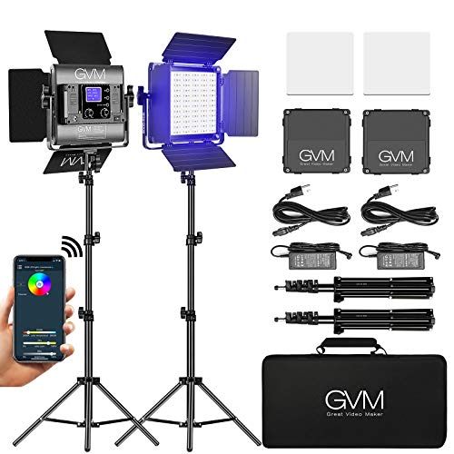 GVM RGB LED Video Light, Photography Lighting with APP Control, 800D Video Lighting Kit for YouTube Studio, 2 Packs Led Panel Light for Gaming, Streaming, Conference, 8 Kinds of Scene Lights, CRI 97