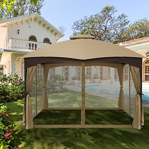 Gazebo Universal Replacement Mosquito Netting - Wonwon Outdoor Gazebo Canopy 4-Panel Screen Walls with Zipper for 10' x 12' Gazebo (Mosquito Net Only) (Khaki)