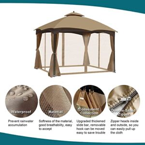 Gazebo Universal Replacement Mosquito Netting - Wonwon Outdoor Gazebo Canopy 4-Panel Screen Walls with Zipper for 10' x 12' Gazebo (Mosquito Net Only) (Khaki)