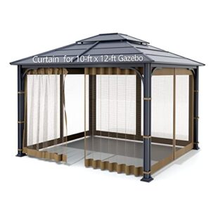 Gazebo Universal Replacement Mosquito Netting - Wonwon Outdoor Gazebo Canopy 4-Panel Screen Walls with Zipper for 10' x 12' Gazebo (Mosquito Net Only) (Khaki)