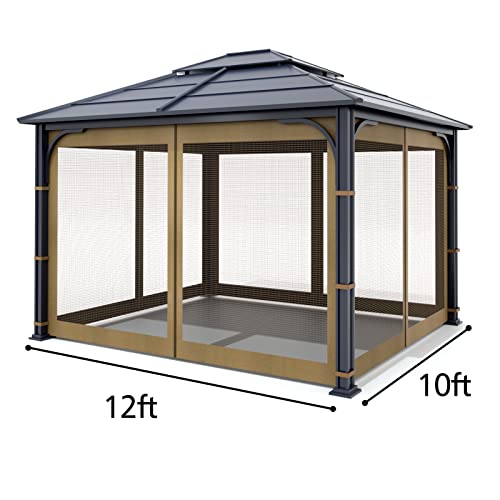 Gazebo Universal Replacement Mosquito Netting - Wonwon Outdoor Gazebo Canopy 4-Panel Screen Walls with Zipper for 10' x 12' Gazebo (Mosquito Net Only) (Khaki)