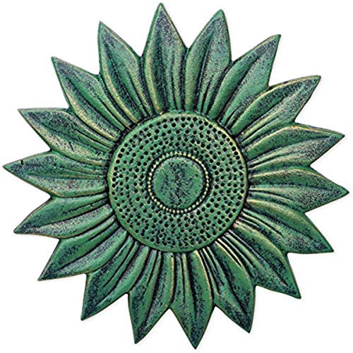 Sunset Vista Designs Garden Path Cast Iron Stepping Stone, 12" x 12", Sunflower - Verdigris, Green (93573)