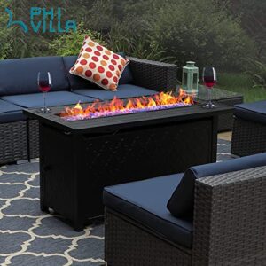 PHI VILLA 7 PCS Outdoor Patio Furniture Set with 45-Inch 50,000BTU Fire Pit Table All-Weather Rattan Patio Sectional Sofa Conversation Set, CSA Approved Propane Fire Pit(Navy Blue)