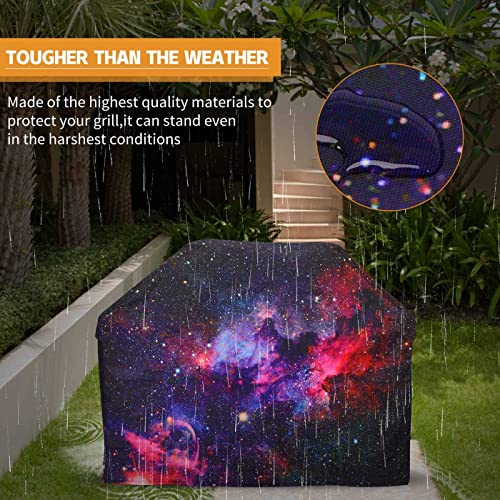 KYKU Galaxy BBQ Grill Cover 58 Inch Heavy Outdoor All Weather Waterproof Rip-Proof UV Resistant Fade Resistant Funny Nebula Barbecue Gas Grill Covers for Weber Spirit, Weber Genesis, Char Broil Etc