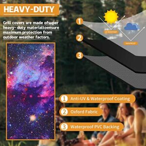 KYKU Galaxy BBQ Grill Cover 58 Inch Heavy Outdoor All Weather Waterproof Rip-Proof UV Resistant Fade Resistant Funny Nebula Barbecue Gas Grill Covers for Weber Spirit, Weber Genesis, Char Broil Etc