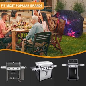 KYKU Galaxy BBQ Grill Cover 58 Inch Heavy Outdoor All Weather Waterproof Rip-Proof UV Resistant Fade Resistant Funny Nebula Barbecue Gas Grill Covers for Weber Spirit, Weber Genesis, Char Broil Etc