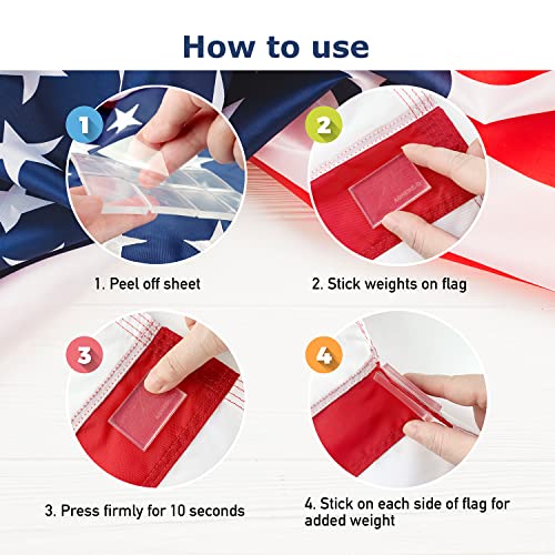 ADHERE-O Flag Weights for Bottom of Flag - Adhesive Flag Weights for Large Flags to Keep From Tangling & Blowing - Weather Resistant Adhesive Curtain Weights - Transparent Flag Weights for Windy Days