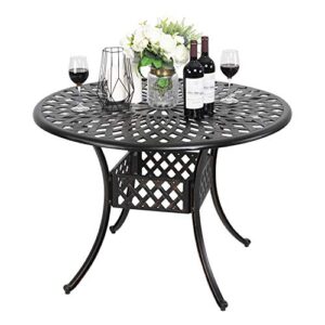 nuu garden 42 inch patio dining table, cast aluminum patio table with umbrella hole, round outdoor bistro table for backyard, garden, patio, porch, antique bronze