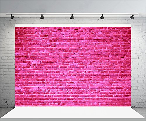 AOFOTO 7x5ft Pink Brick Wall Backdrop Happy Birthday Party Table Decoration Banner Photography Background Girl Youngster Artistic Portrait Photo Shoot Studio Props Video Drop Vinyl Wallpaper Drape