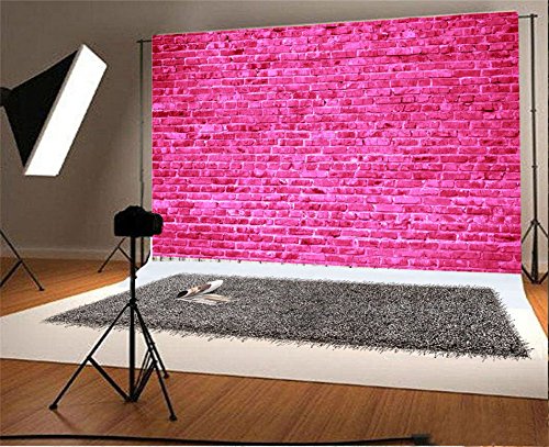 AOFOTO 7x5ft Pink Brick Wall Backdrop Happy Birthday Party Table Decoration Banner Photography Background Girl Youngster Artistic Portrait Photo Shoot Studio Props Video Drop Vinyl Wallpaper Drape