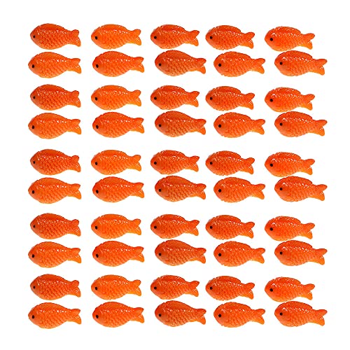 RAYNAG 50pcs Miniature Resin Red Fish Micro Landscapes Fairy Garden Figurines Potted Decoration Aquarium Dollhouse Ornament Decor for Crafting or Cake Decorating