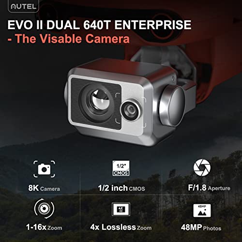 Autel Robotics EVO II Dual 640T Enterprise Bundle, 640*512@30fps Thermal Imaging Sensor＆8K Visual Camera, 10+ Multiple Temperature Measurement Modes, 720° No Blind Spot, 42Mins Flight Time, ADS-B Receiver&Data Encryption, F-ree Thermal Analysis Tool, 1-1