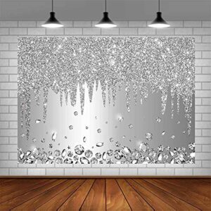 ABLIN 7x5ft Silver Backdrop Dripping Glitter Crystal Diamond Silver Happy Birthday Party Bridal Shower Wedding Decorations Photography Background Photo Shoot Props