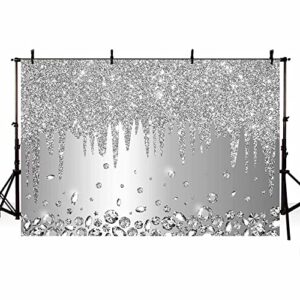 ABLIN 7x5ft Silver Backdrop Dripping Glitter Crystal Diamond Silver Happy Birthday Party Bridal Shower Wedding Decorations Photography Background Photo Shoot Props