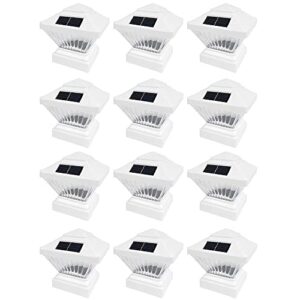 12 pack white outdoor garden 4 x 4 solar led post deck cap square fence light landscape lamp lawn pvc vinyl wood