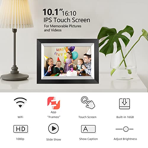 FRAMEO 10.1 Inch Smart WiFi Digital Photo Frame 1280x800 IPS LCD Touch Screen, Auto-Rotate Portrait and Landscape, Built in 16GB Memory, Share Moments Instantly via Frameo App from Anywhere