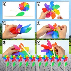 Yolyoo 10pcs Wooden Stick Pinwheels,Windmill Party Pinwheels DIY Pinwheels Set for Kids Toy Garden Lawn Party Decor