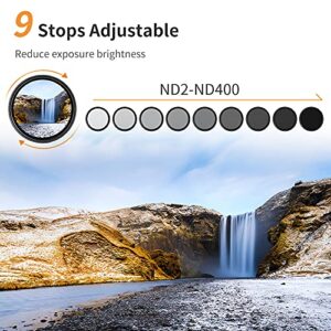 K&F Concept 49mm Variable ND2-ND400 ND Lens Filter (1-9 Stops) for Camera Lens, Adjustable Neutral Density Filter with Microfiber Cleaning Cloth (B-Series)