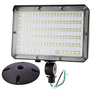 led flood light 80w 10400lm (800w hid equivalent) photocell dusk to dawn outdoor with 180° adjustable knuckle mount,with base for wall mount daylight 5000k ip65 waterproof etl listed for garden yard