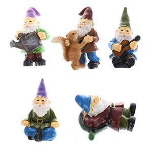 haomian set of 5 miniature garden gnomes mini gnome figures waterproof resin ornament miniature fairy garden ornaments outdoor accessories micro landscape decoration