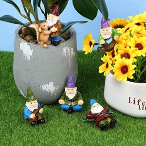 Haomian Set of 5 Miniature Garden Gnomes Mini Gnome Figures Waterproof Resin Ornament Miniature Fairy Garden Ornaments Outdoor Accessories Micro Landscape Decoration