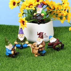 Haomian Set of 5 Miniature Garden Gnomes Mini Gnome Figures Waterproof Resin Ornament Miniature Fairy Garden Ornaments Outdoor Accessories Micro Landscape Decoration