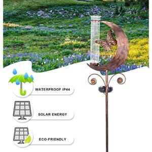 Rain Gauge Outdoor, 35 Inch Solar Powered Metal Butterfly and Moon Garden Stake with Glass Tube for Garden Yard Deck Outdoors Fence Decoration