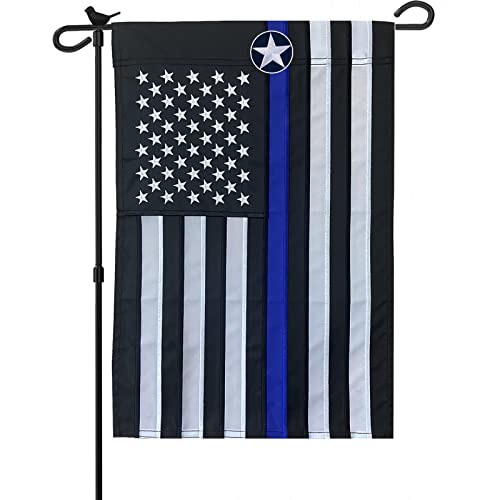 Homissor Thin Blue Line Flag Garden Flags 12x18 Inch Embroidered Police Flag Blue Lives Matter Back First Responder