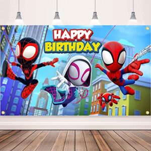 Spidey and His Amazing Friends Birthday Decorations, Party Supplies Set Include Banner, Backdrop, Balloons, Hanging Swirls, Cake Cupcake Toppers, Tablecloth for Boys Girls Spidey Theme Party