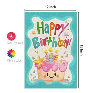 CROWNED BEAUTY Happy Birthday Garden Flag 12x18 Inch Double Sided Cake Blue Outside Welcome Party Decoration Gift Yard Flag