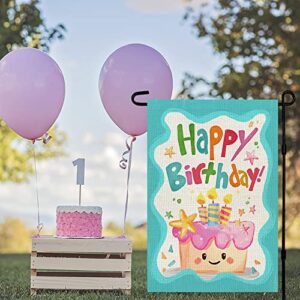 CROWNED BEAUTY Happy Birthday Garden Flag 12x18 Inch Double Sided Cake Blue Outside Welcome Party Decoration Gift Yard Flag