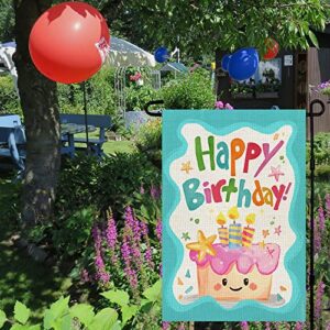 CROWNED BEAUTY Happy Birthday Garden Flag 12x18 Inch Double Sided Cake Blue Outside Welcome Party Decoration Gift Yard Flag