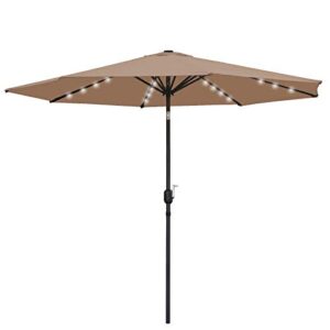 Nova Microdermabrasion 10 ft Patio Umbrella 32 LED Lighted Solar Powered Aluminum Umbrella with Tilt Adjustment and Crank Lift for Patio, Garden, Backyard, Deck, Poolside, Balcony and Beach