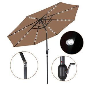 Nova Microdermabrasion 10 ft Patio Umbrella 32 LED Lighted Solar Powered Aluminum Umbrella with Tilt Adjustment and Crank Lift for Patio, Garden, Backyard, Deck, Poolside, Balcony and Beach