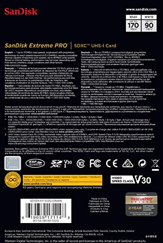 SanDisk 512GB Extreme PRO SDXC UHS-I Card - C10, U3, V30, 4K UHD, SD Card - SDSDXXY-512G-GN4IN