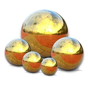 nerien gazing ball, stainless steel garden mirror globe, polished ornament sphere, hollow floating reflective hemisphere, for home pond outdoor swimming pool decoration, gold, 5pcs