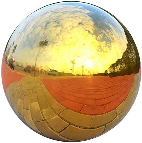 Nerien Gazing Ball, Stainless Steel Garden Mirror Globe, Polished Ornament Sphere, Hollow Floating Reflective Hemisphere, for Home Pond Outdoor Swimming Pool Decoration, Gold, 5Pcs