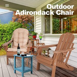 nalone Folding Adirondack Chairs Set of 2 with Cushion with Cup Holder, HDPE Plastic Oversized Patio Chair Weather Resistant, Used in Outdoor, Fire Pit, Deck, Garden, Campfire Chairs (Teak)